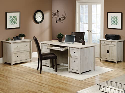 Sauder Edge Water Executive Desk, L: 65.12" x W: 29.53" x H: 29.37", Chalked Chestnut finish