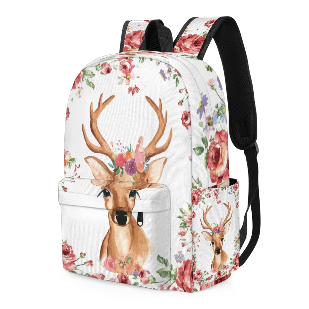 Bardic Backpack for Kids Kindergarten Boys Girls Backpack Metal Double Zipper Lightweight School Bookbag Travel Backpack - Cute Deer Flower Rose