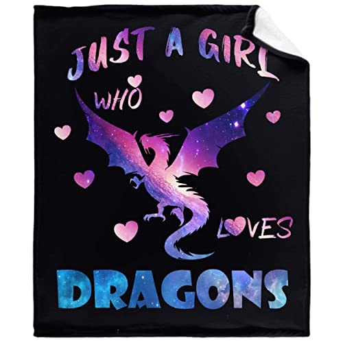 Just A Girl Who Loves Dragons Blanket Flannel Fleece Throw Blanket Microfiber Lightweight Soft Cozy for Couch Sofa Bed All Season Personalized Gift to Girls Women 40"x30" for Pets