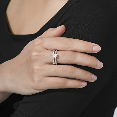 Amazon Essentials Platinum Plated Sterling Silver Infinite Elements Cubic Zirconia Round Brilliant Cut Two-Piece Bridal Ring Set (previously Amazon Collection)