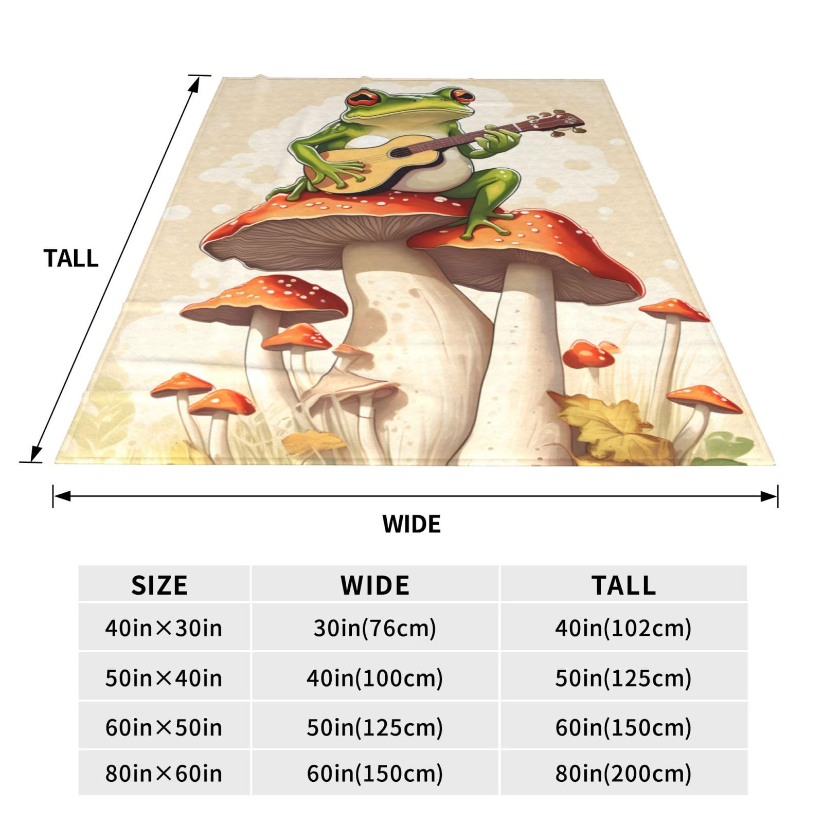 amepay Frog Mushroom Blanket Gifts for Kids Funny Frog Play Guitar Flannel Throw Blankets Soft Comfy Lightweight for Home Decor Couch Bed Sofa 60x50 Inches