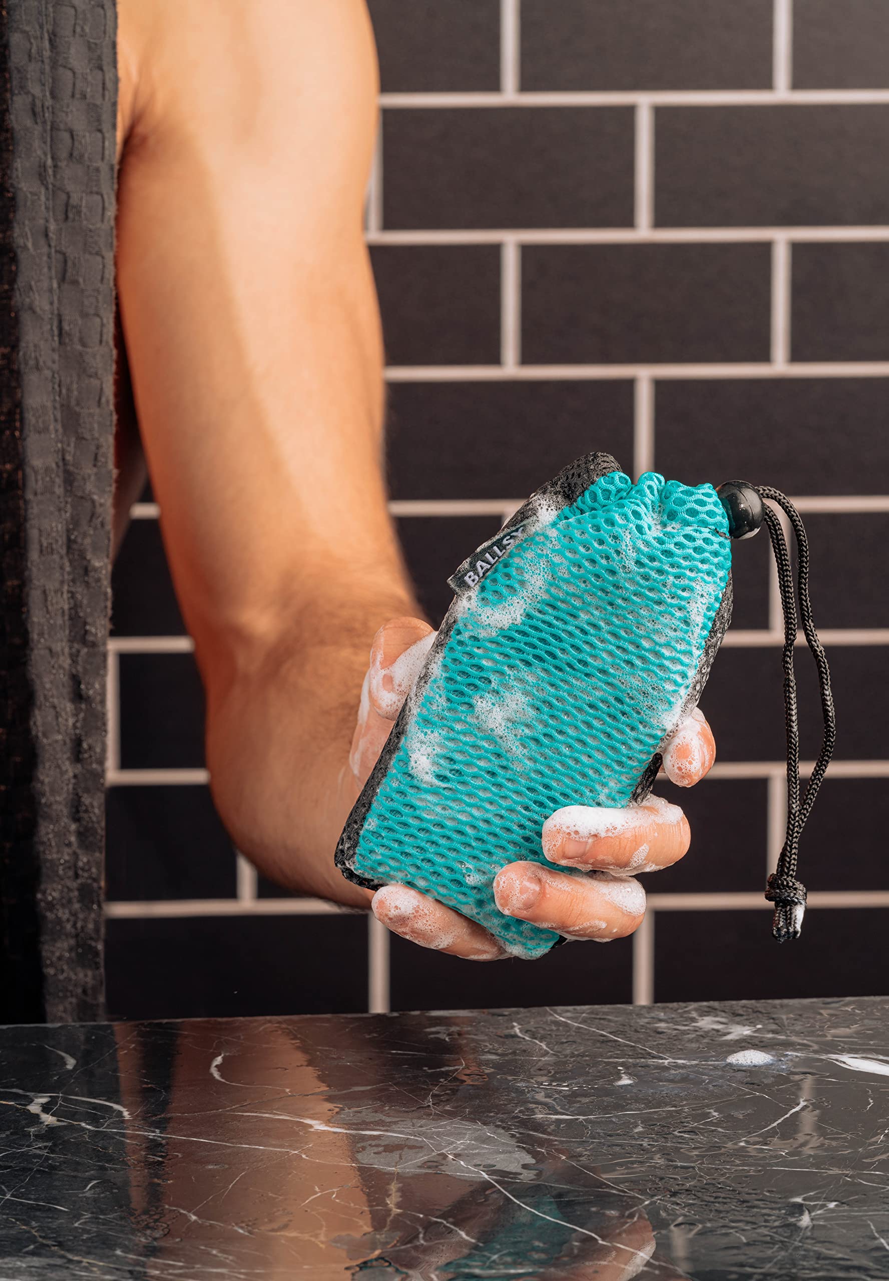 Ballsy Sud Sack Soap Pouch, Exfoliating Sponge for Baths and Showers - Compatible with Duke Cannon & Related Bars, Blue