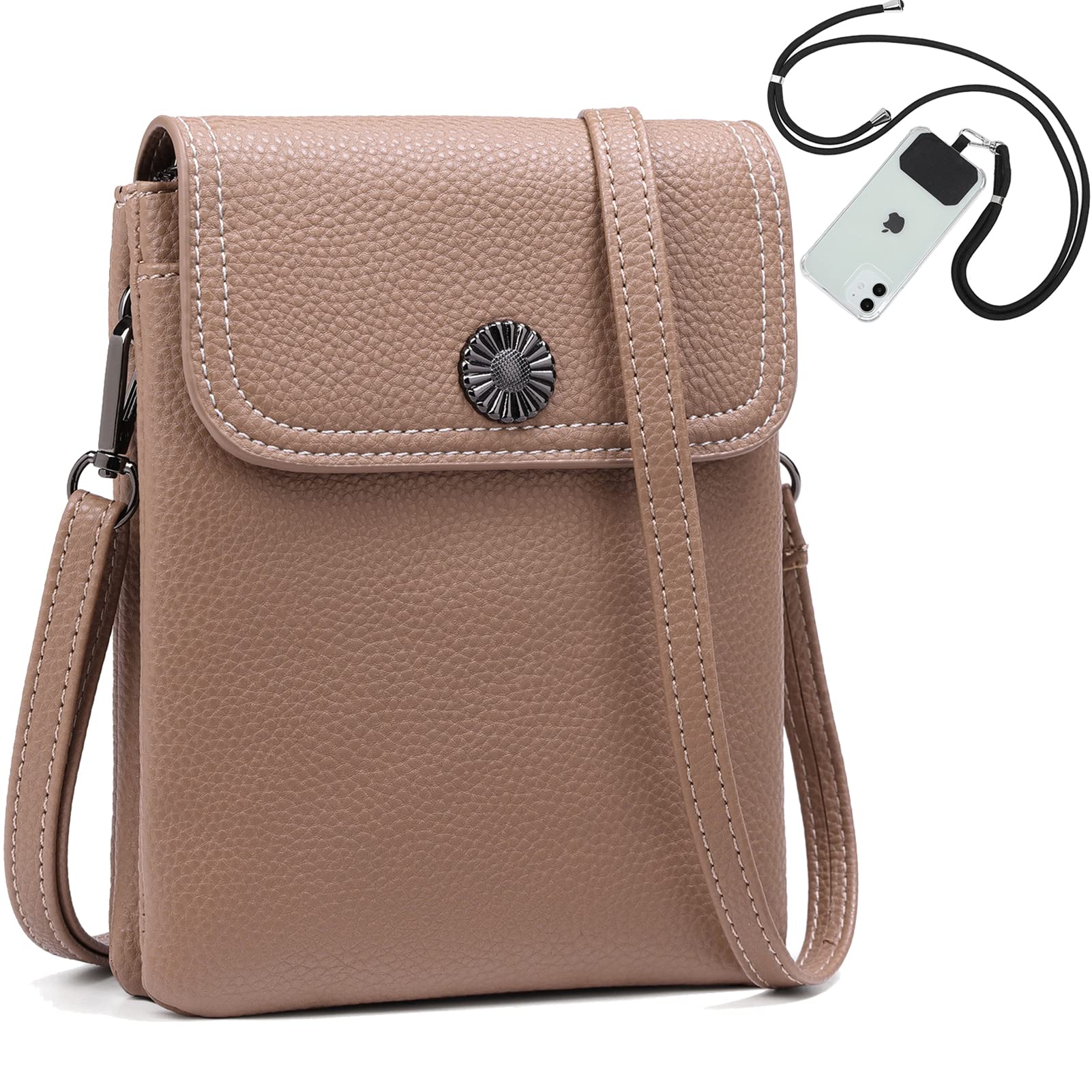KINOUCHI Small Crossbody Cell Phone Purse for Women - PU Leather Shoulder Handbag Wallet Mini Messenger Bag for Teen Girls Gift