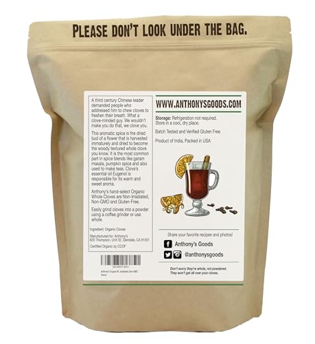 Anthony's Organic Whole Cloves, 1 lb, Gluten Free, Non GMO, Non Irradiated, Keto Friendly