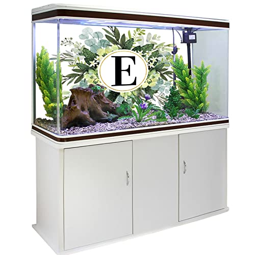 Aquarium Background Monogram Letter E 12.4x24.4 inch Fish Tank Background PVC Fish Backdrop Wallpaper for Background Aquarium Spring Summer Watercolor Eucalyptus Leaves