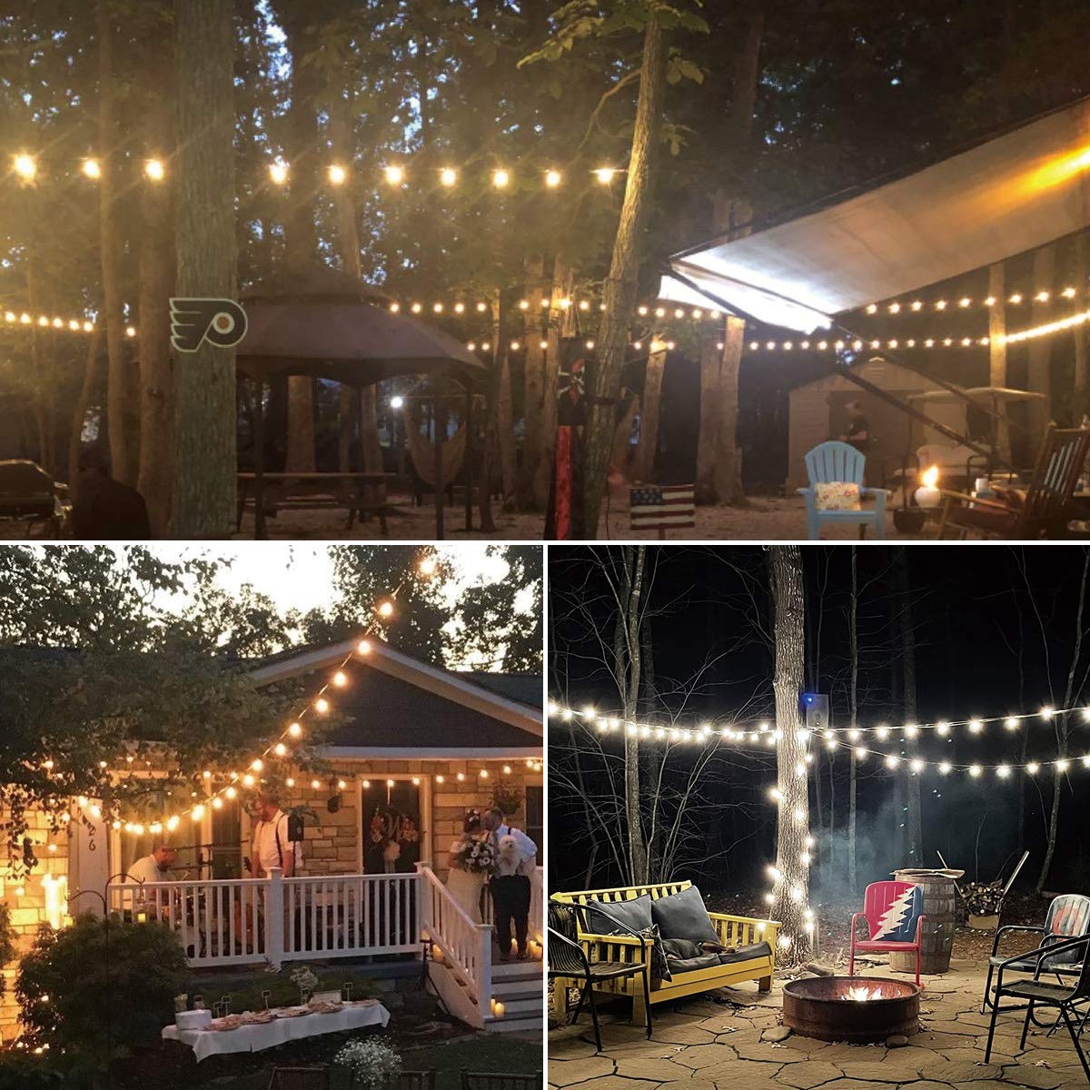 Alitamei 50FT G40 LED Globe String Lights with 50 LED Shatterproof Dimmable Bulbs Backyard Patio Lights Hanging String Lights for Garden Bistro Pergola Tents Gazebo Decor Indoor Outdoor, 2 Pack