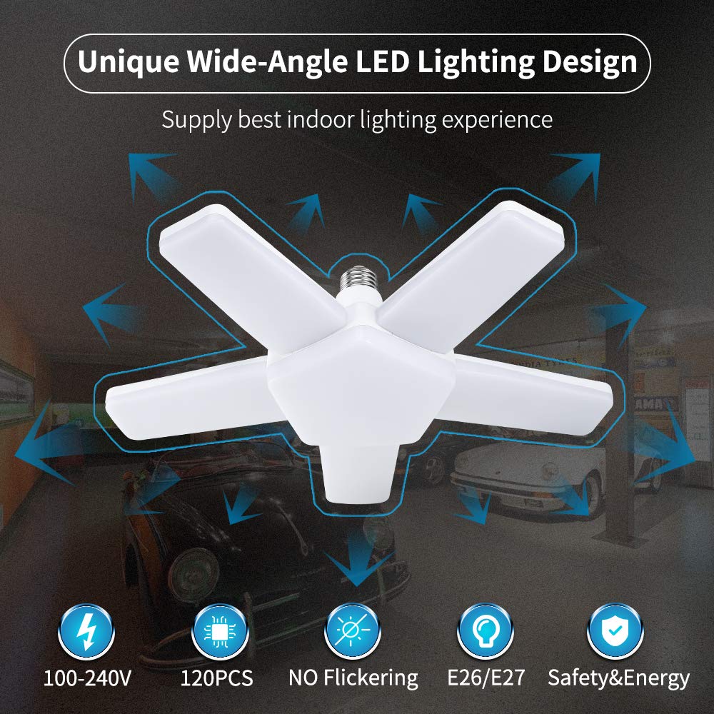 ALOVECO LED Garage Lights, LED Garage Ceiling Lights 60W 6000LM, E26/E27,CRI 80, 6000K Daylight White with 5 Adjustable Panels, Deformable LED Shop Lights for Garage Warehouse Workshop Basement…