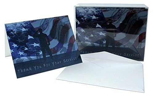 Small World Greetings Blue Thank You For Your Service Cards 24 Count - Blank Inside with White Envelopes - Patriotic - Veteran's Day - Military - A2 Size (5.5" x 4.25")