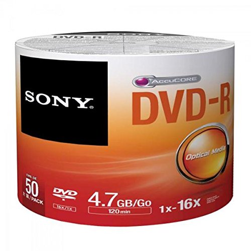 Sony DVD-R 16x 50 Pack (4.7GB DVD-R 50 (E) – DVD 50 x DVD-R – 4.7 GB (120 Minutes (E), 120 mm, 16)