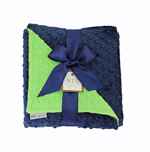 MEG ORIGINAL Navy Blue & Lime Green Minky Dot Baby Blanket 972