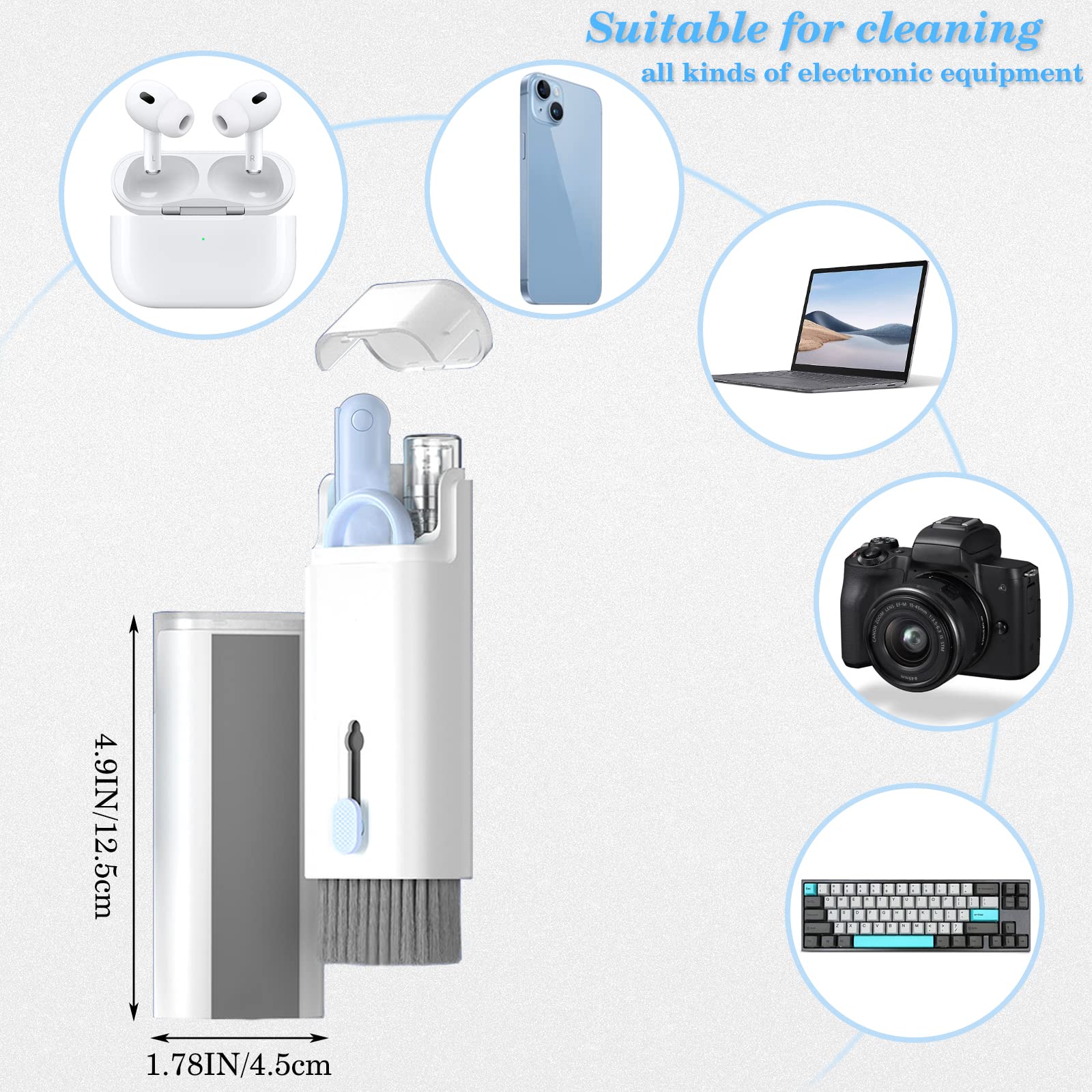 7-in-1 Cleaner Kit for Airpods Headphones,Keyboard Earbuds Case & Computer, Deep Cleaning Tools with Screen Cleaner for Airpods 1/2/3/ Pro, Earphones,Laptop and Camera
