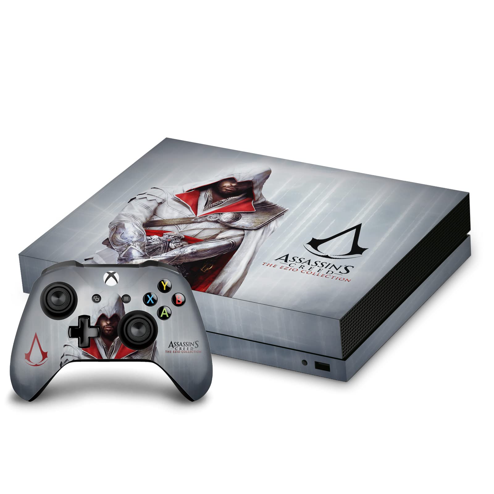 Head Case Designs Officially Licensed Assassin's Creed Master Assassin Ezio Auditore Brotherhood Graphics Vinyl Sticker Gaming Skin Decal Cover Compatible With Xbox One X Console and Controller Bundle