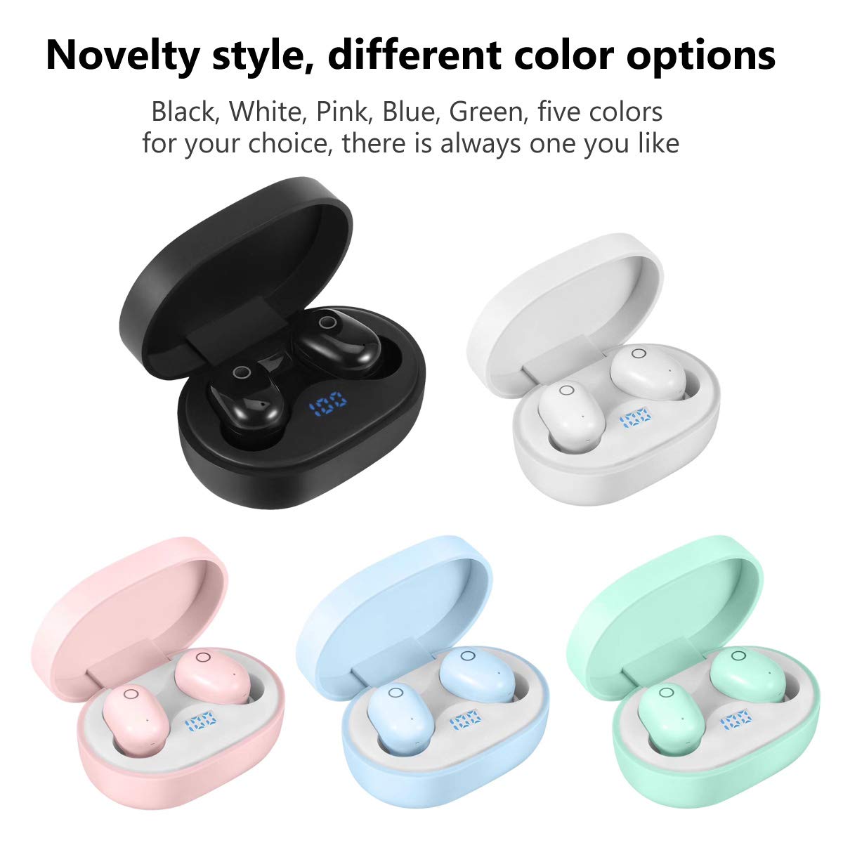 Alpha Digital Touch Control Wireless Ear-Buds, Bluetooth 5.0, Easy Pairing, LED Power Indicator, Noise Canceling, True Stereo Bass Sound Quality, Dust-Proof, Waterproof,12 Hours Play time, Black