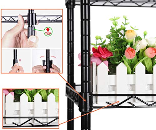 YOHKOH 5-Wire Shelving Metal Storage Rack Adjustable Shelves for Laundry Bathroom Kitchen Pantry Closet (16.6L x 11.8W x 48H, Black)