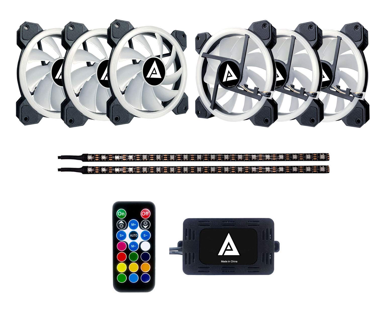 Apevia TL612L2S-RGB Twilight 120mm Silent Dual-Ring RGB Color Changing LED Fan w/Remote Control, 28x LEDs & 8X Rubber Pads w/ 2 LED Strips (6+2-pk)