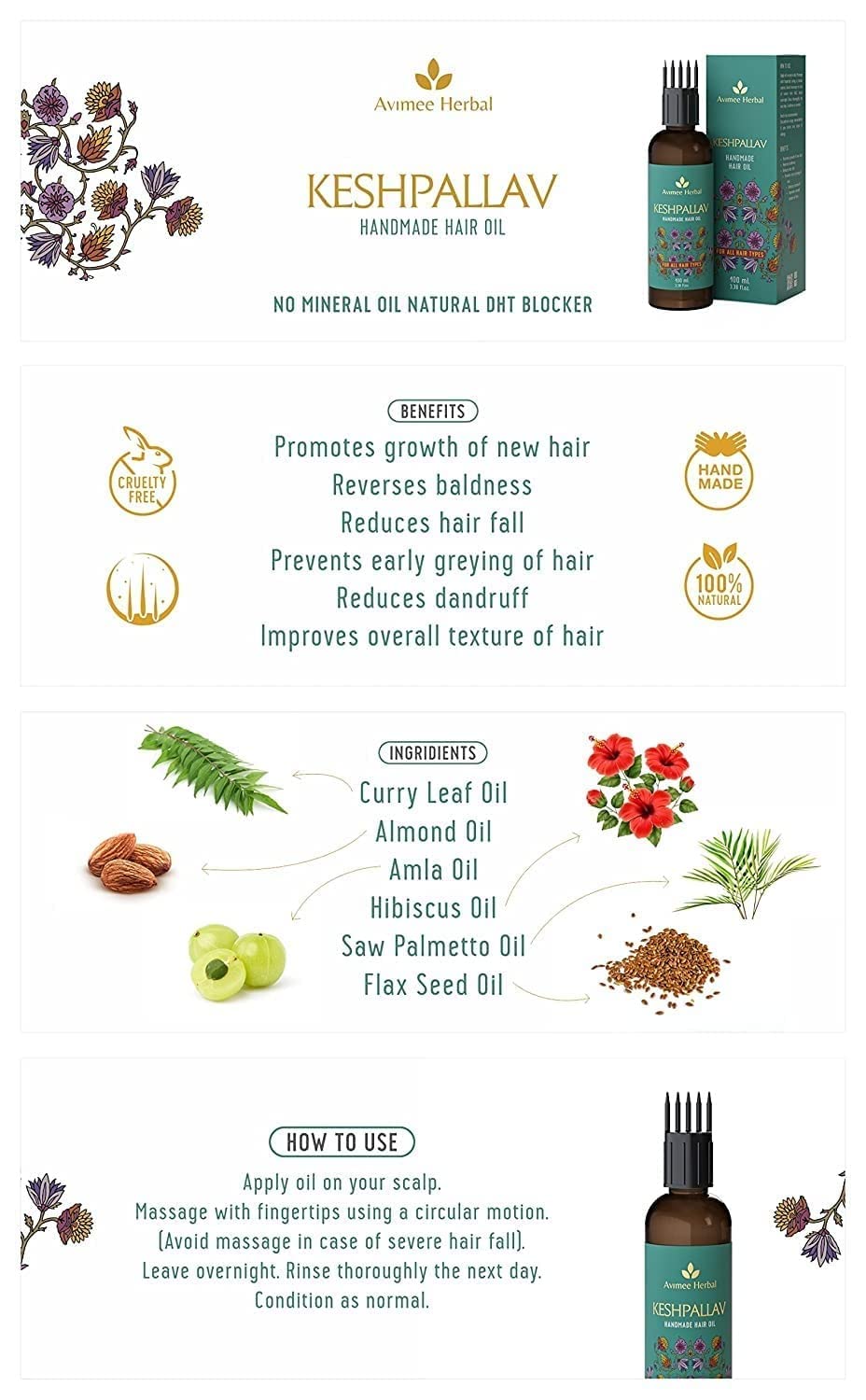 AVIMEE HERBAL Keshpallav Hair Oil for Men and Women | Reduces Hair fall & dandruff | Promotes Hair Growth [100 ML]