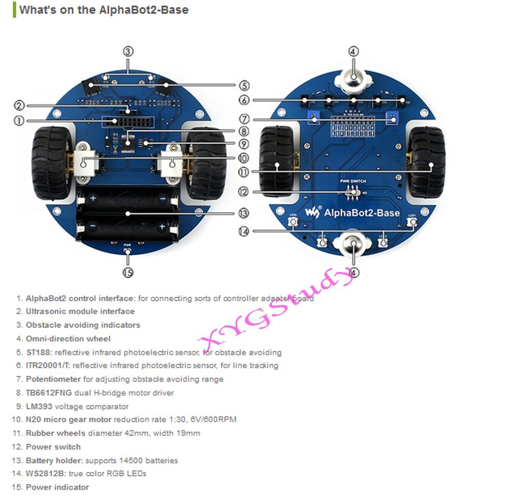 AlphaBot2 Robot Building Robotic Starter Kit for Raspberry Pi 3 Model B with Camera IR Remote Controller @XYGStudy
