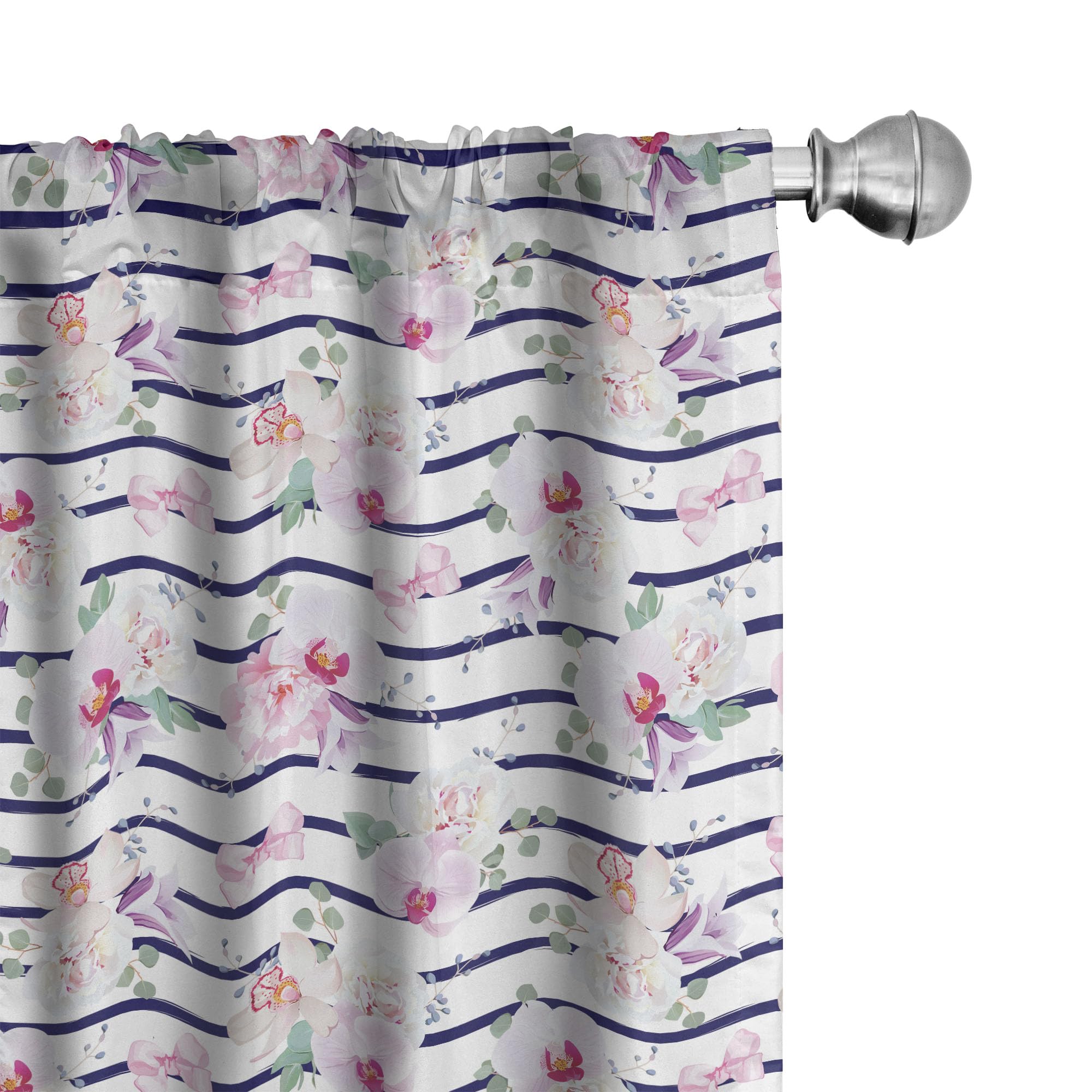 Ambesonne Purple and Blush Curtains, Spring Bouquets Stripes Orchid Peony Bell Flowers Feminine, Window Treatments 2 Panel Set for Living Room Bedroom, Pair of - 28" x 84", Purple Green