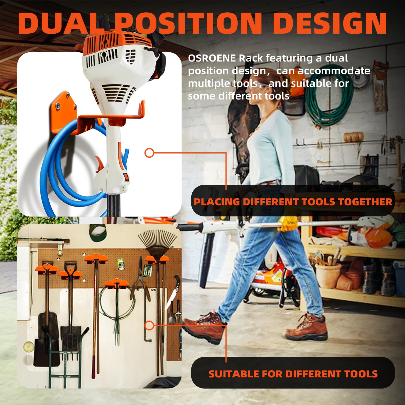 OSROENE Weedeater Hanger, 2 Pack Weed Eater Hanger for Garage Wall, Heavy Duty Weed Wacker Hooks for Garage, Garage Organization Garage Storage Shed Organizer Mounted Grass Trimmer Rack