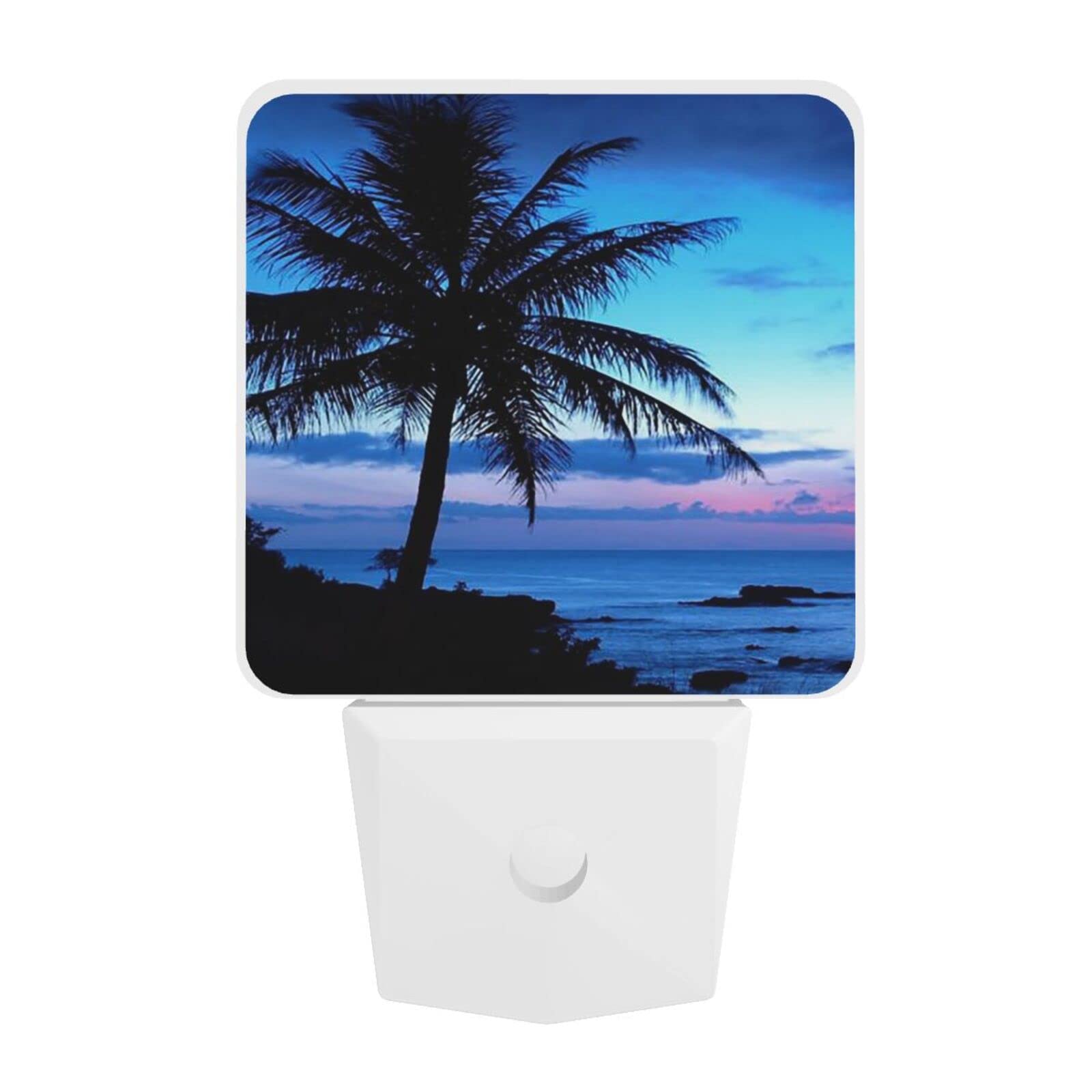 AWNEVZU Ocean Beach Palm Trees Night Light Plug into Wall for Kids Bedroom Room with Dusk to Dawn Sensor Compact Led Nightlight Nursery Hallway Kitchen Decor Lamp