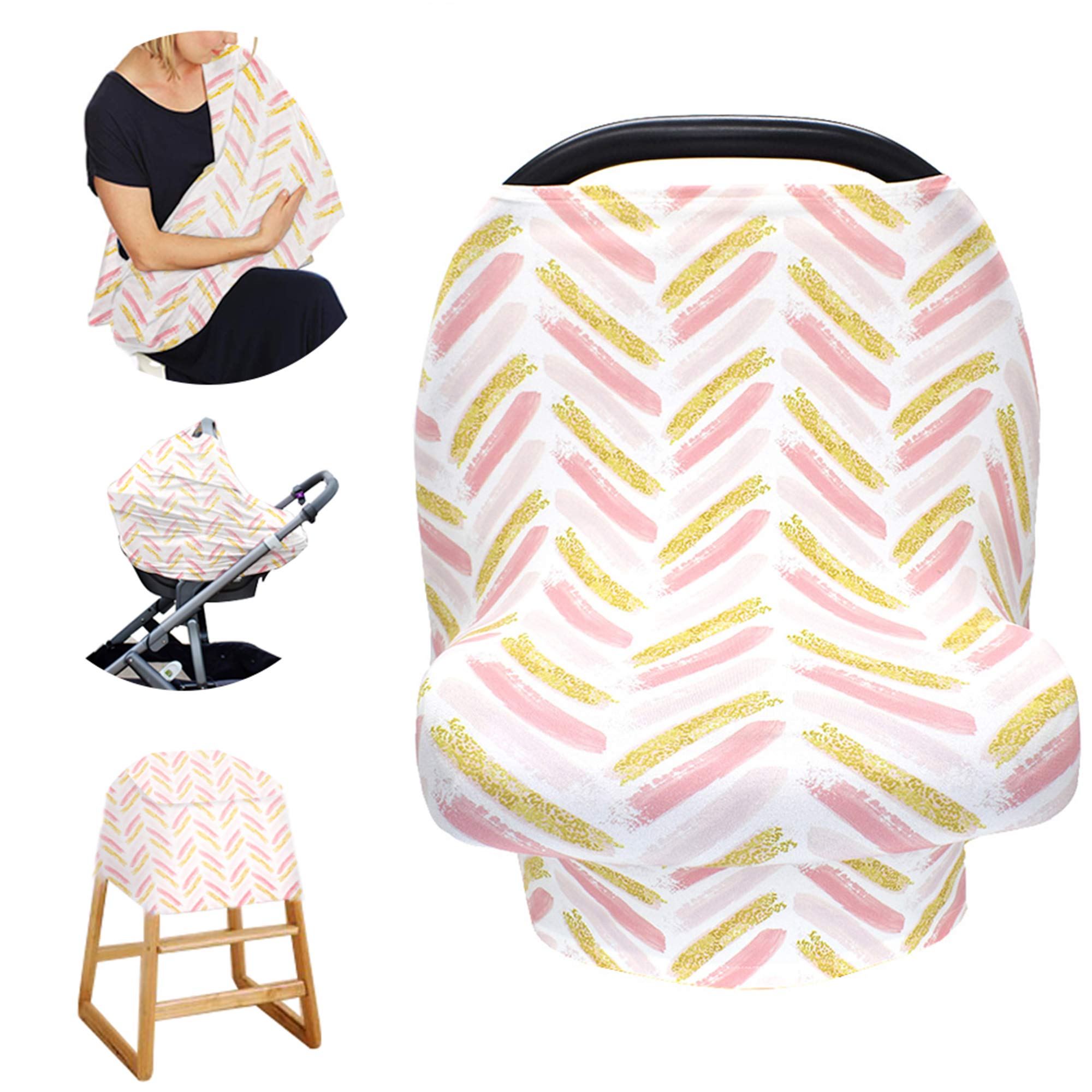 Baby Car Seat Cover & Nursing Pillow Cover, Multiuse Nursing Breastfeeding Covers for Baby Girl, Pink Stripes