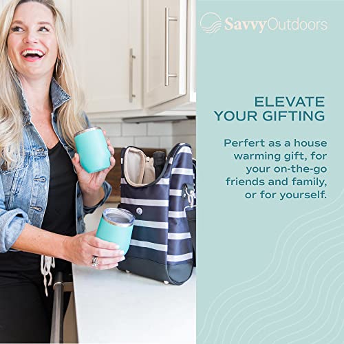 Savvy Outdoors Wine Tote Bag with Stemless Wine Glasses - Bottle Wine Bag with 2 Premium Insulated Wine Cups & Exterior Storage Pouch - Foldable Wine Carrier and Portable Wine Cooler Bags