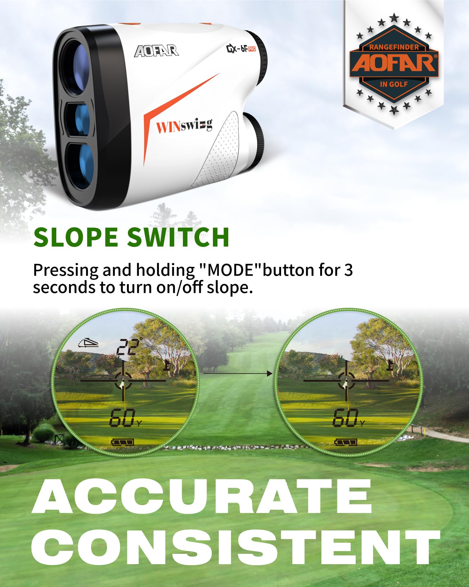 AOFAR GX-6F PRO Golf Rangefinder with Slope and Angle, Flag Lock with Pulse Vibration and Continuous Scan, 600 Yards Rangefinder for Distance Measuring, High-Precision Accurate Gift for Golfers