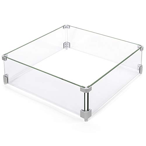Barton Fire Pit Wind Guard 20" x 20" inch Fire Pit Tempered Glass 8mm Thickness Square Wind Guard Fence Wind-Resistant Wind Screens