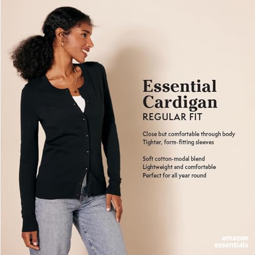 Amazon Essentials Women's Lightweight Crewneck Cardigan Sweater (Available in Plus Size), Black, 3X