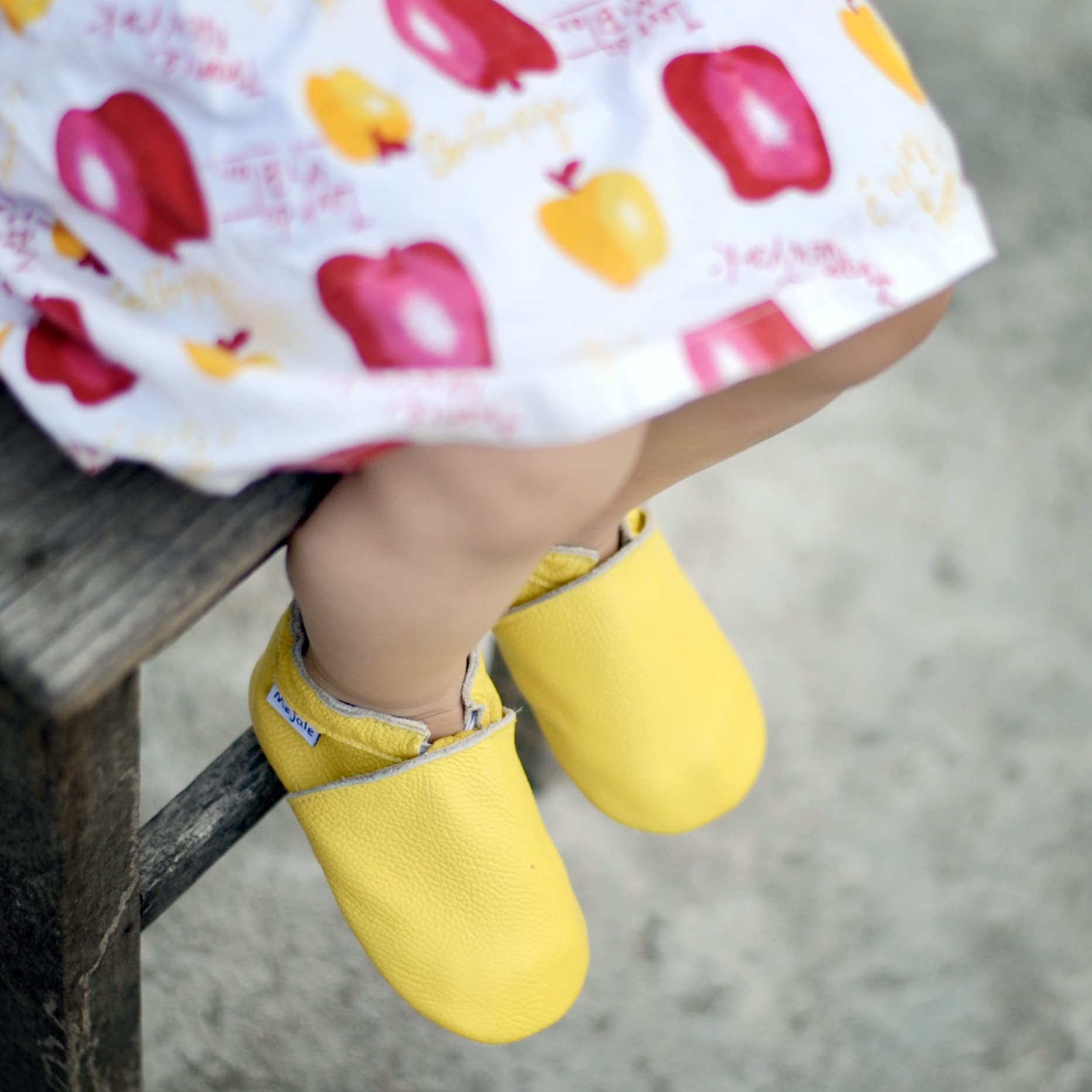 Mejale Baby Infant Toddler Shoes Slip-on Soft Sole Leather Moccasins Pre-Walkers (6-12 Months/US 3-4C Infant, Yellow)