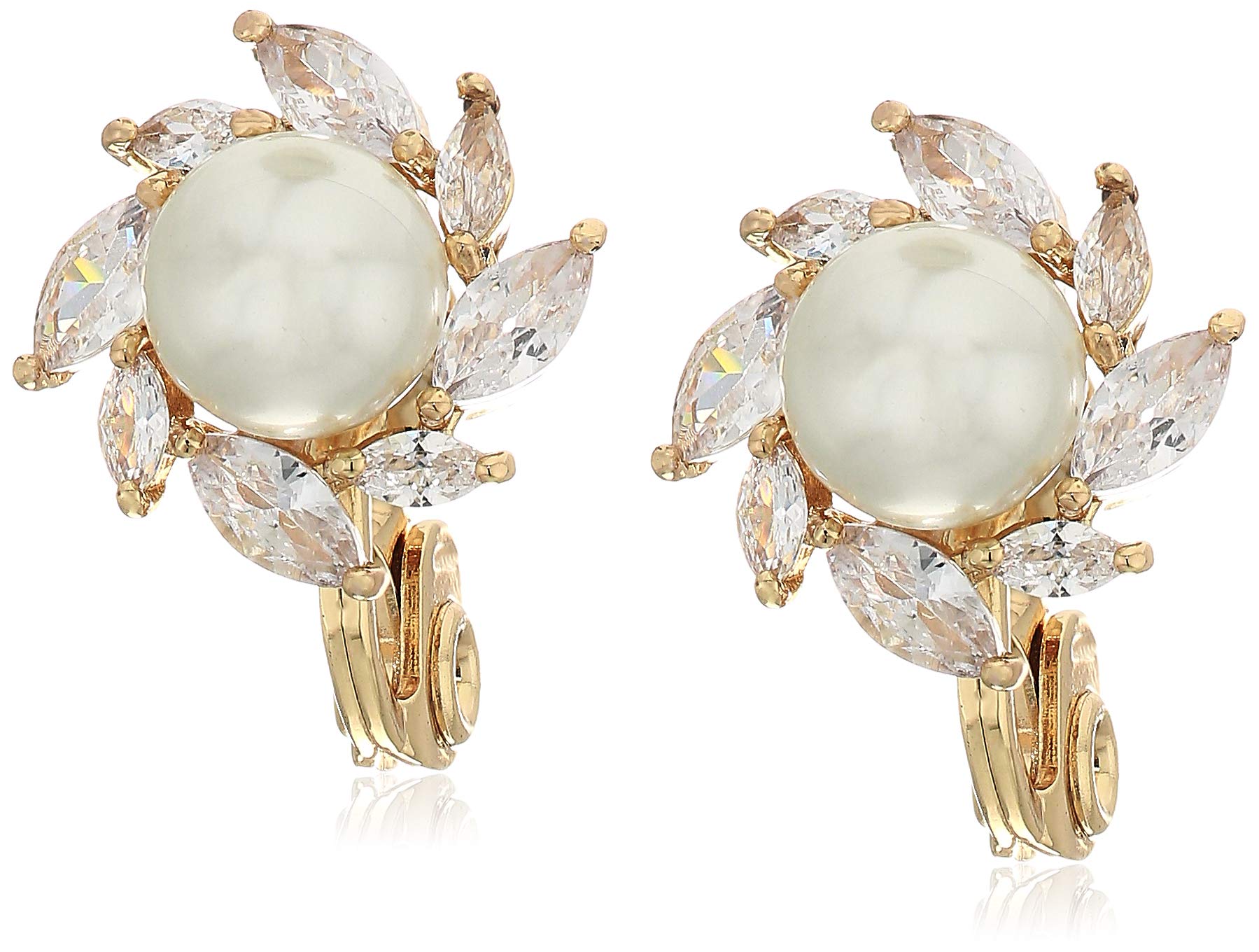 Anne Klein Women's Gold Pearl Halo Clip On Earrings