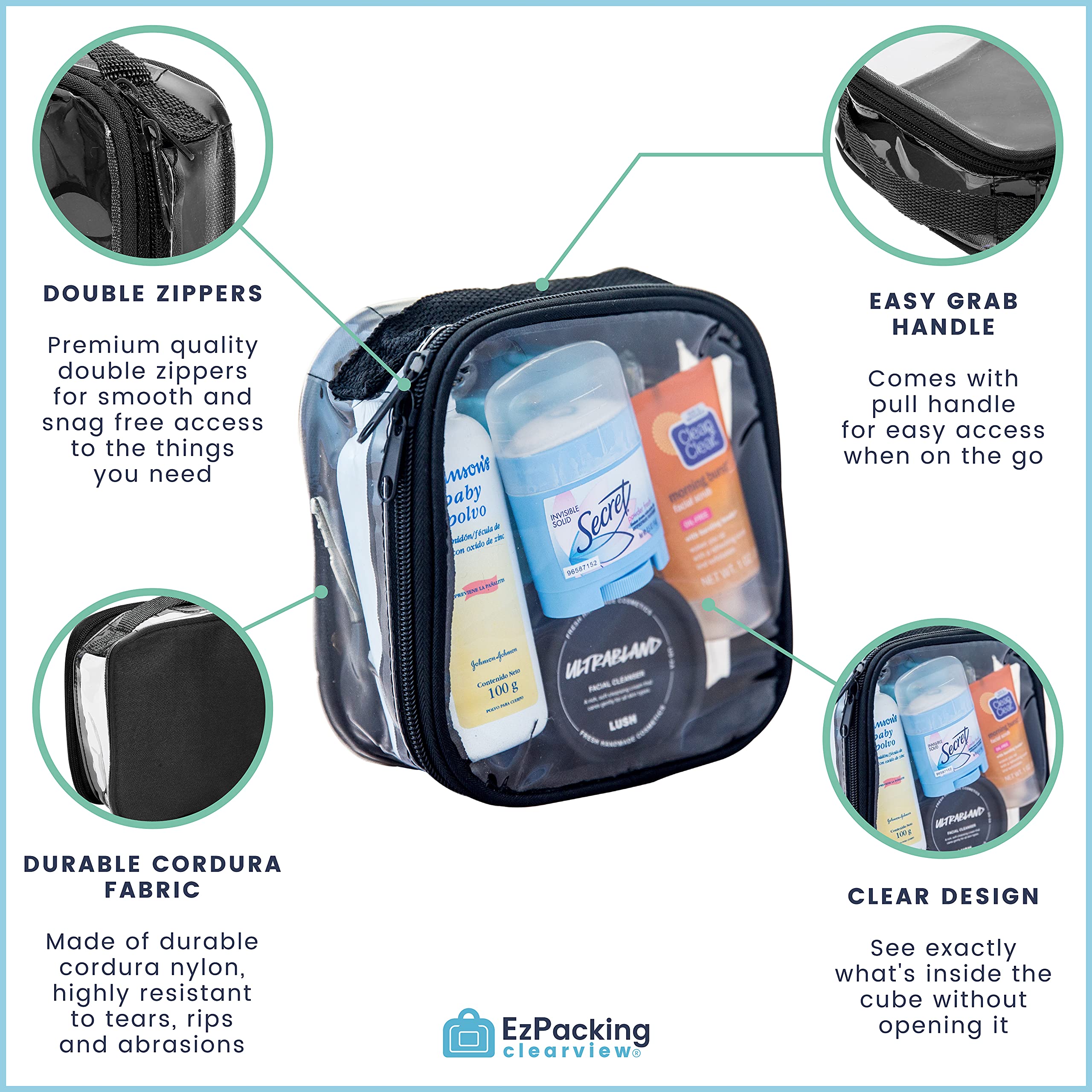 EzPacking Clear TSA Approved 3-1-1 Travel Toiletry Bag for Carry On/Quart Size Transparent Liquids Pouch for Airport Security/Reusable See Through Vinyl & PVC Plastic Organizer Men Women (Gray)