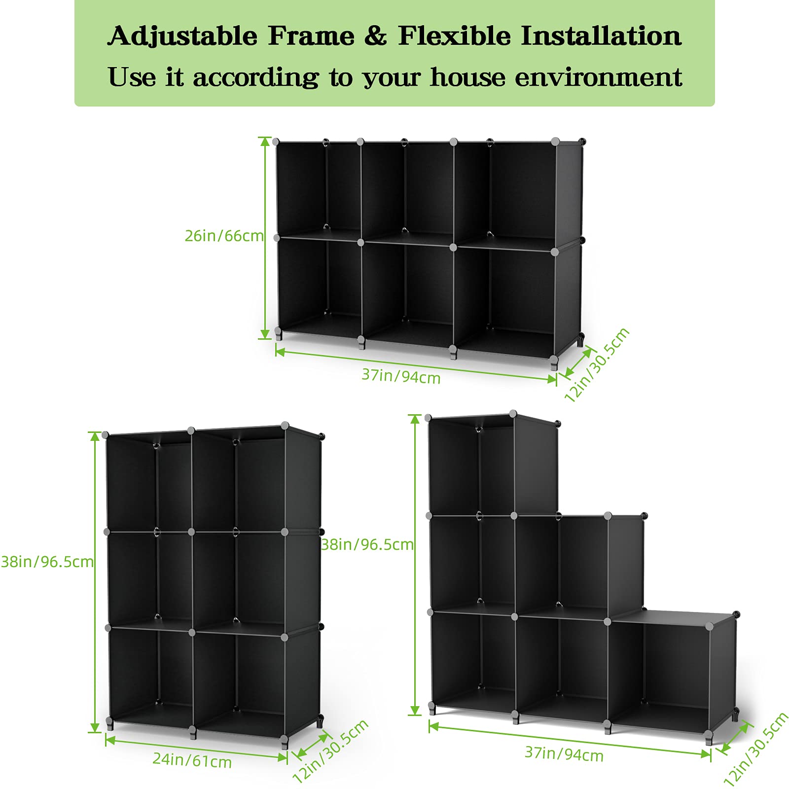 Homywish Cube Storage Organizer 6-Cube Closet Storage Shelves with Wooden Hammer DIY Closet Cabinet Room Storage Bookshelf Plastic Square Organizer Shelving for Home, Office, Bedroom, Black…