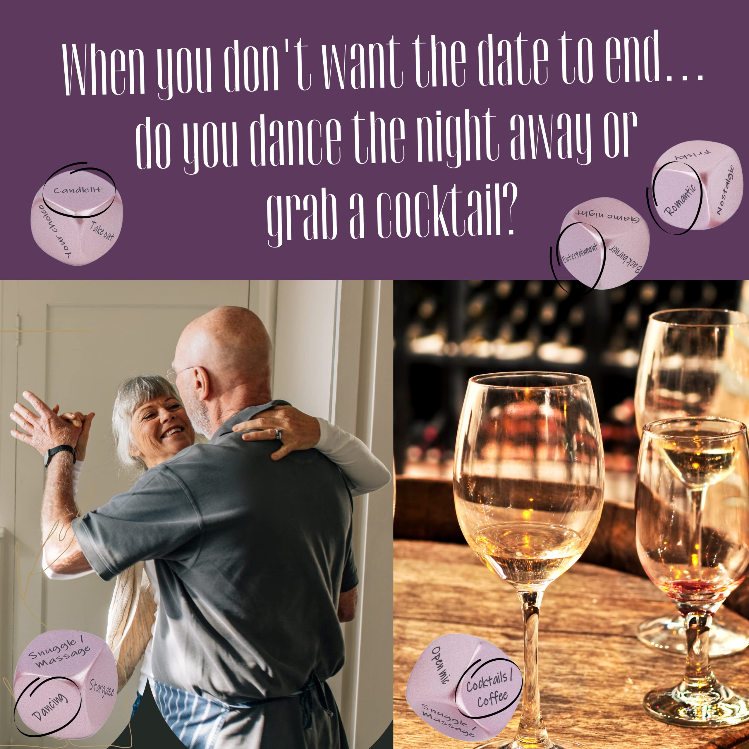 Lavender Sophia Date Night dice for Couples - Date dice for Couples Date Night Ideas - 100 Date Ideas for Couples Games Date Night Bucket List - Date Night Games for Couples Games