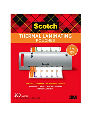 Scotch Thermal Laminating Pouches, 200- Count, 8.9 x 11.4'' & Thermal Laminating Pouches, 100-Pack, Clear & Thermal Laminating Pouches, 100 Count-Pack