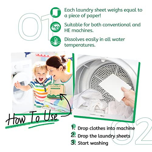 CLEARALIF Laundry Detergent Sheets up to 160 Loads (80sheets), Unscented, Laundry Detergent Strips Eco Friendly & Hypoallergenic
