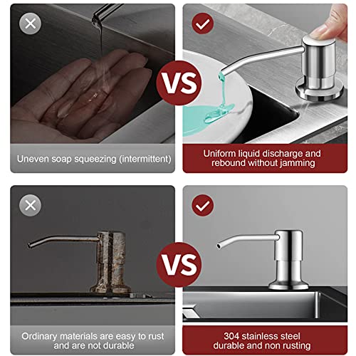 Barvita Soap Dispenser for Kitchen Sink Silver White Stainless Steel. Includes Dishwashing Liquid Bottle and 40" Extension Tube Kit (Silver) with Tube and Bottle