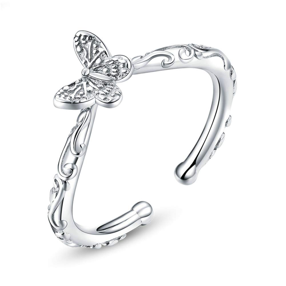 AOFFLY S925 Sterling Silve Women's Rings Butterfly Open Ring for Women Jewelry