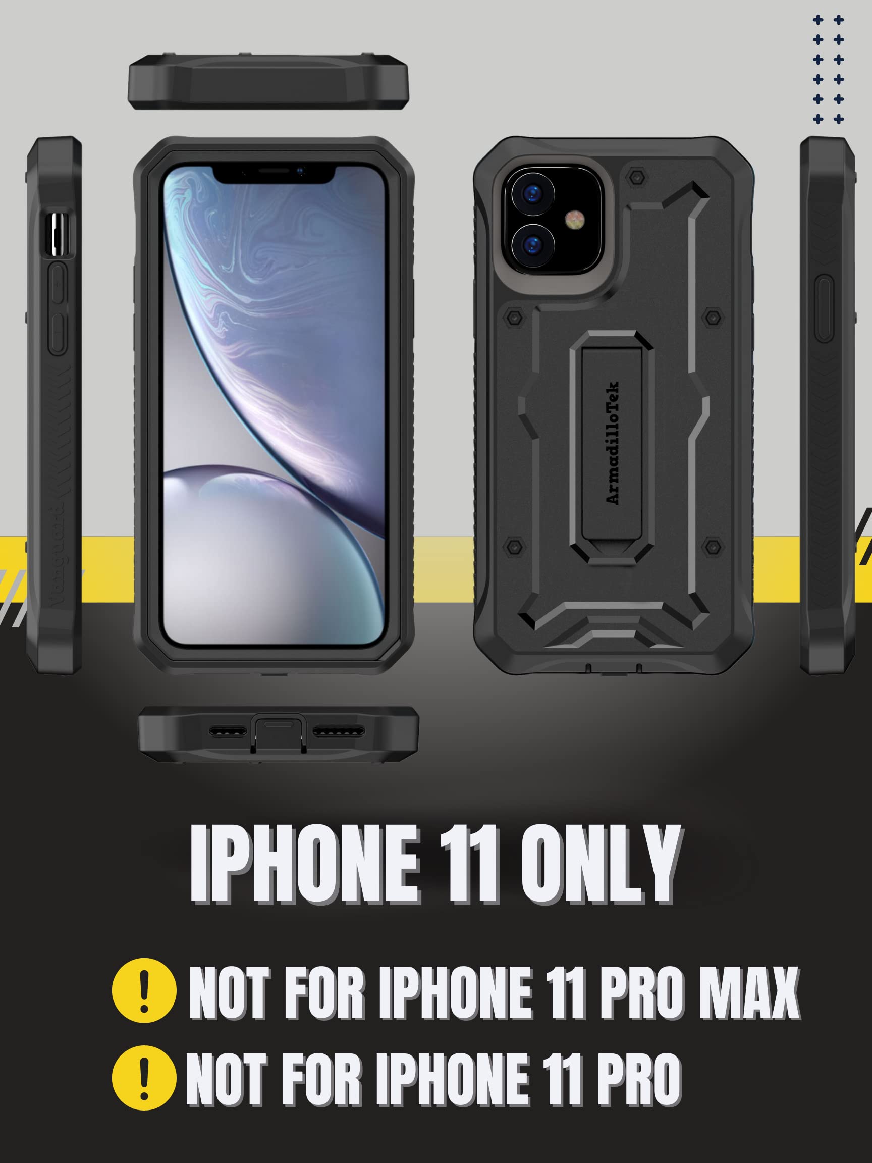 ArmadilloTek Vanguard Case Compatible with iPhone 11 (6.1 inches) Military Grade Full-Body Rugged with Kickstand and Built-in Screen Protector (Black)