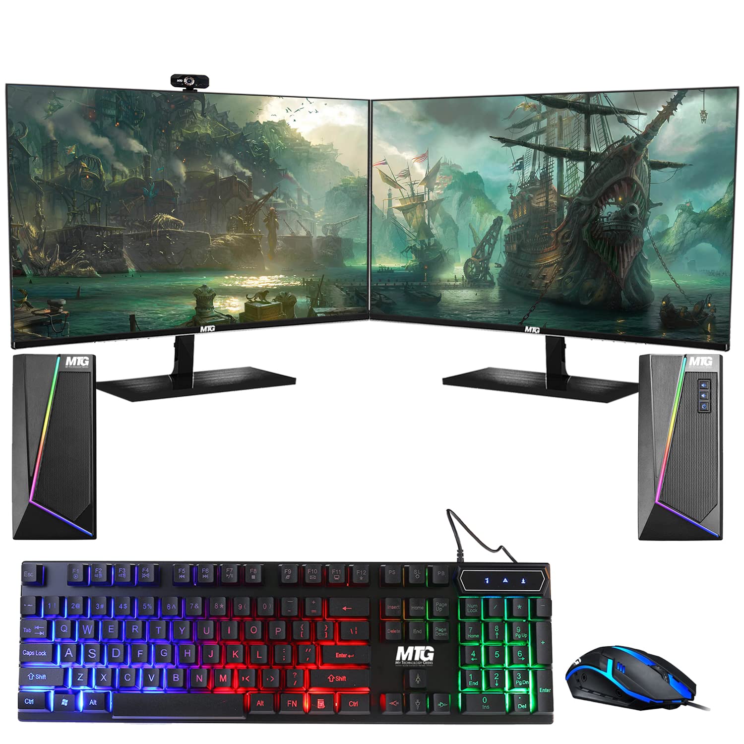 All in one Desktop Computer, TechMagnet Cheetah 6, Intel Core i5 6th Gen 2.5 GHz, 16GB DDR3, 1TB SSD, New Dual 22 inch LED, MTG RGB Keyboard Mouse, RGB Speaker and Webcam, Windows 10 Pro (Renewed)
