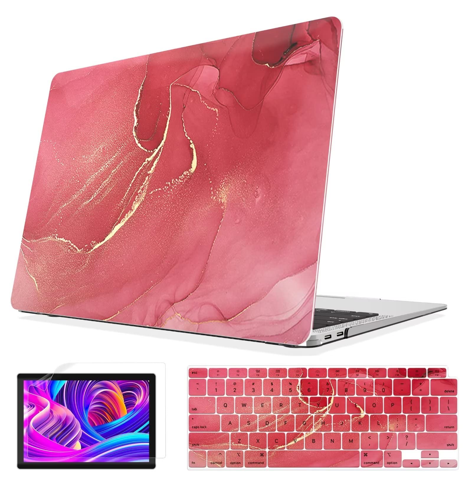 AOGGY Compatible with MacBook Air 13 inch Case 2020 2019 2018 Version Model M1 A2337 A2179 A1932 with Retina Touch ID,Plastic Hard Shell Cases & Keyboard Cover & Screen Protector - Red Wine