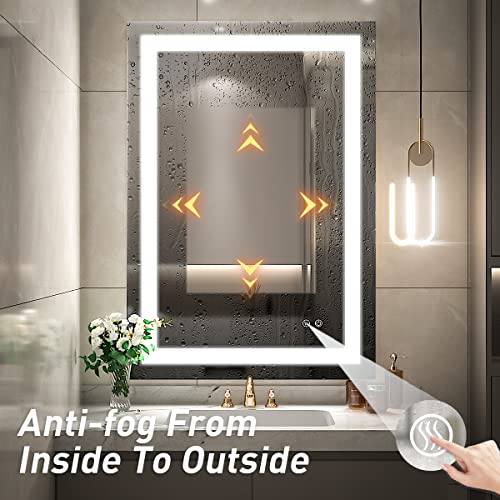 FTOTI 36 x 24 Inch LED Bathroom Mirror for Vanity,Wall Mounted Lighted Mirror, Frameless Bathroom Mirror with Lights Dimmable Anti-Fog Memory Function(Horizontal&Vertical)