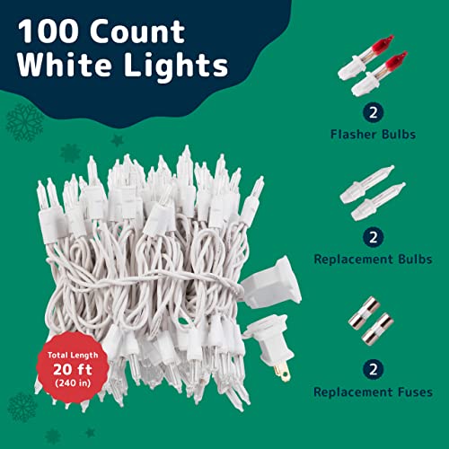PREXTEX Christmas Lights (20 Feet, 100 Lights) - Clear White Christmas Tree Lights with White Wire - Clear Christmas Lights Indoor/Outdoor String Lights - Xmas Lights - Warm White Twinkle Lights