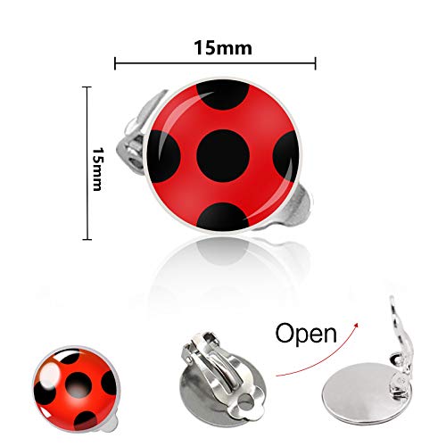 Earrings On Clips Girls Black Spot Red Ear Clips Silver Bug Earrings for Helloween