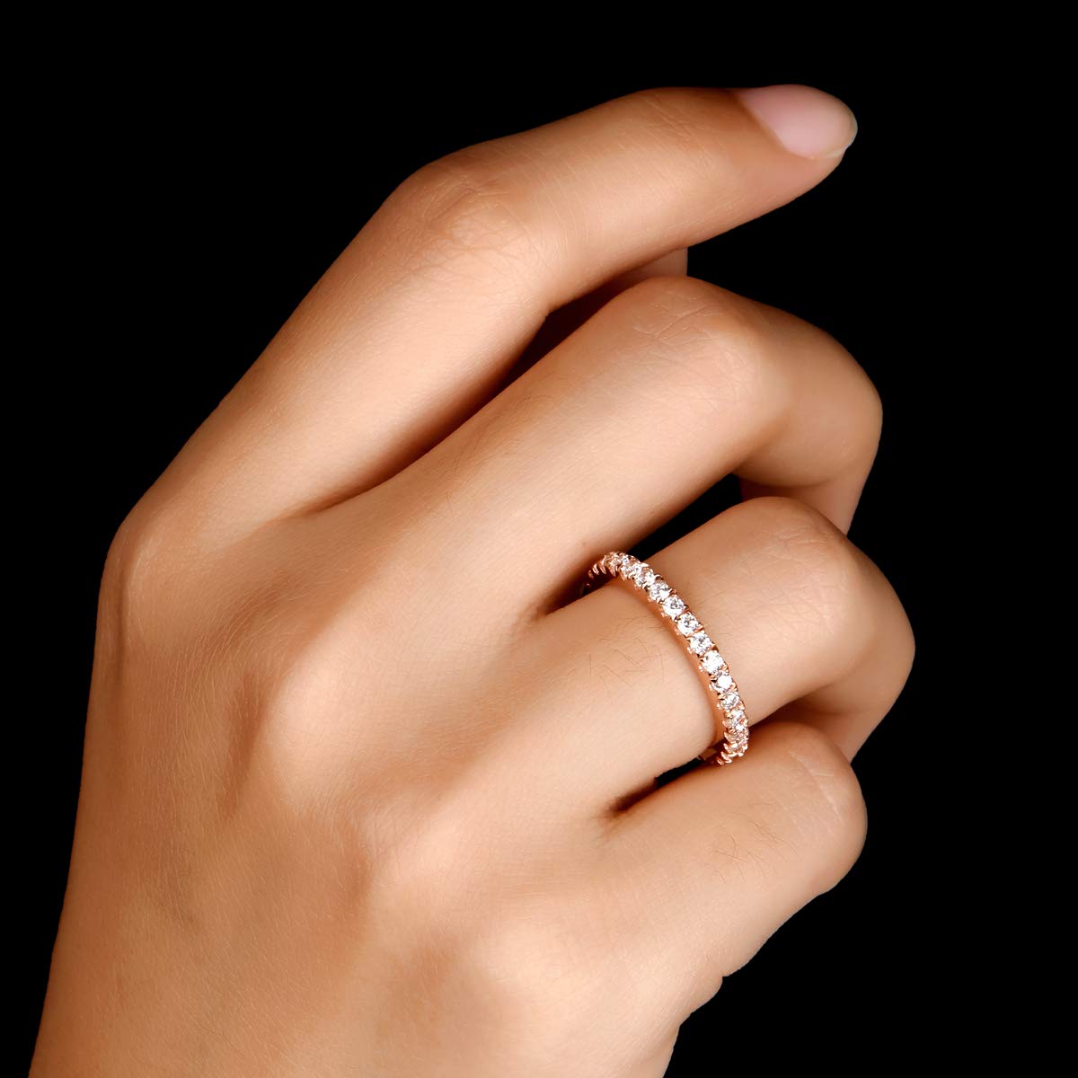 AINUOSHI Erllo 1.5mm Full Eternity Bands for Women 925 Sterling Silver Micropave Cubic Zirconia Ring (Rose Gold Color, 4)