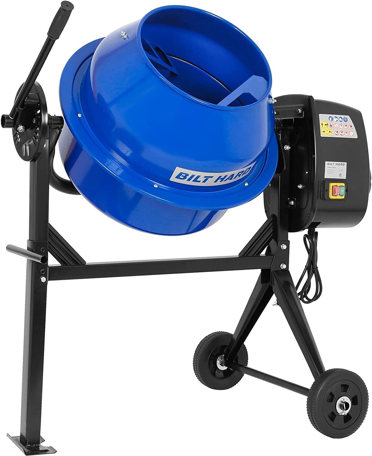 BILT HARD Electric Cement Mixer, 4 Cubic Ft. Portable Concrete Mixer Machine, Wheelbarrow Cement Mixing Tools for Stucco