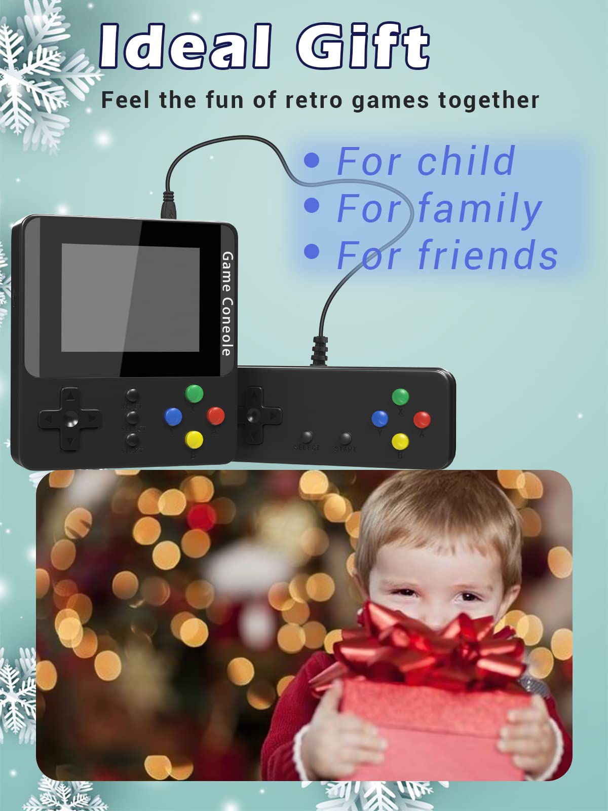 Fadist Handheld Game Console, Retro Mini Game Console with 500 Classic Games, Rechargeable Battery, Portable Games Controller, Support for 2 Players & TV, Ideal Gift for Kids, Friend, Lover (Black)