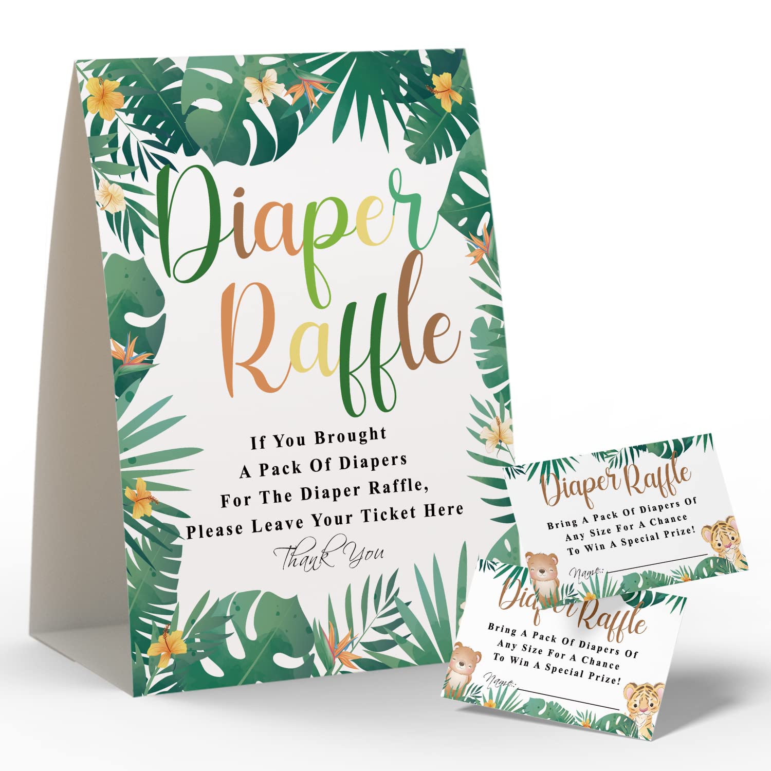 Diaper Raffle Tickets for Baby Shower Sign,Baby Shower Invitations with Diaper Raffle Cards - Baby gender neutral tickets(1 Sign with 50 Raffle Tickets)Toctose034