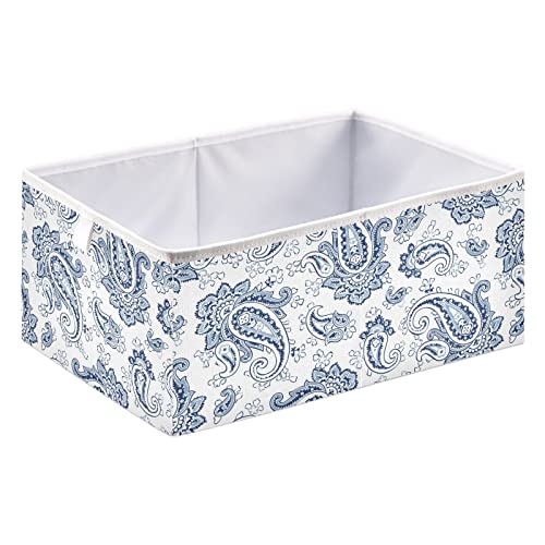 CaTaKu Flower Blue Paisley Cube Storage Bins for Organization, Rectangular Fabric Storage Cubes Storage Bins for Cube Organizer Foldable Storage Baskets for Shelves Living Room