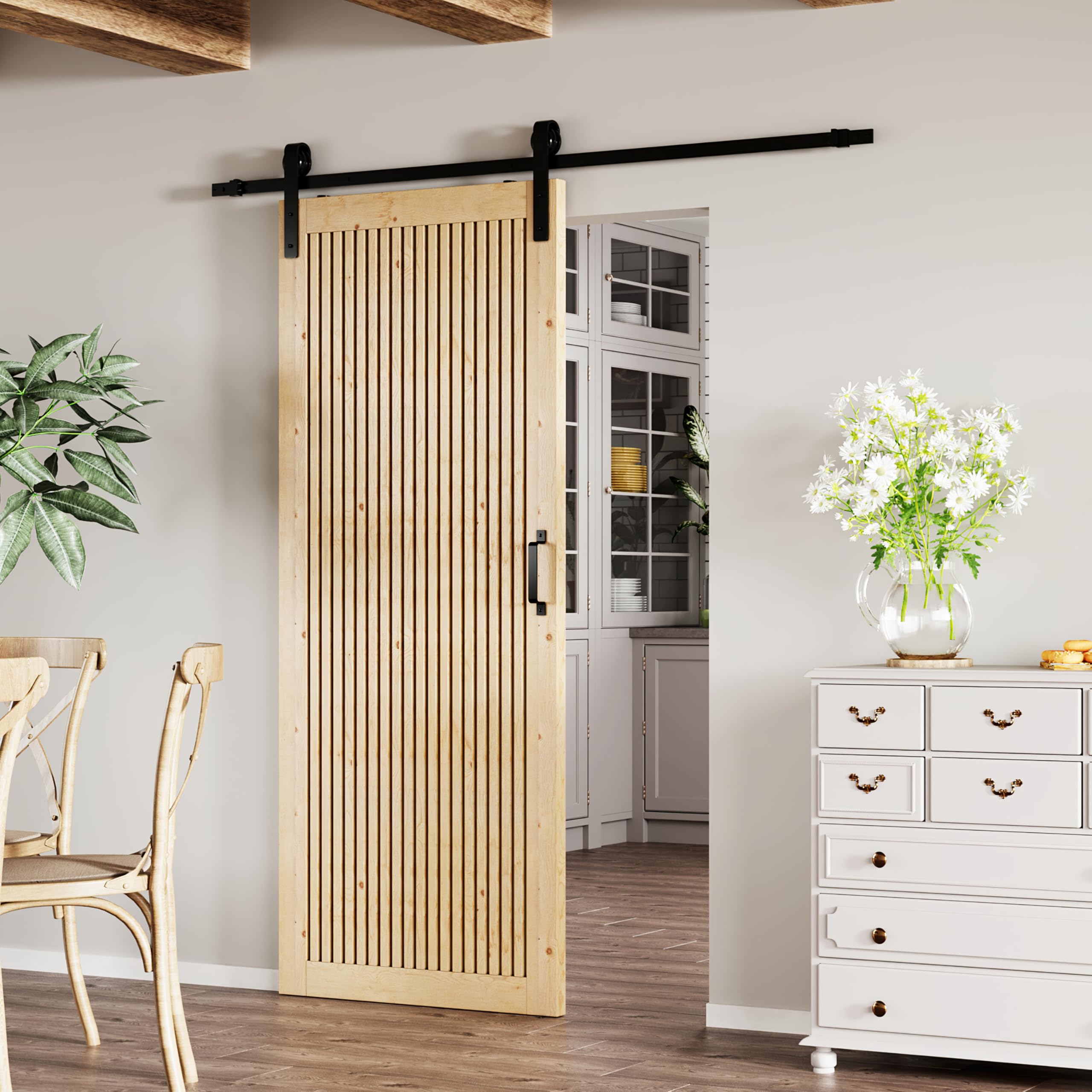 BARNER HOME 72"(Double 36") x 84" Sliding Barn Door with 6.6ft Barn Door Hardware Kit & Handle, Pre-Drilled Ready to Assemble, K Frame Planks